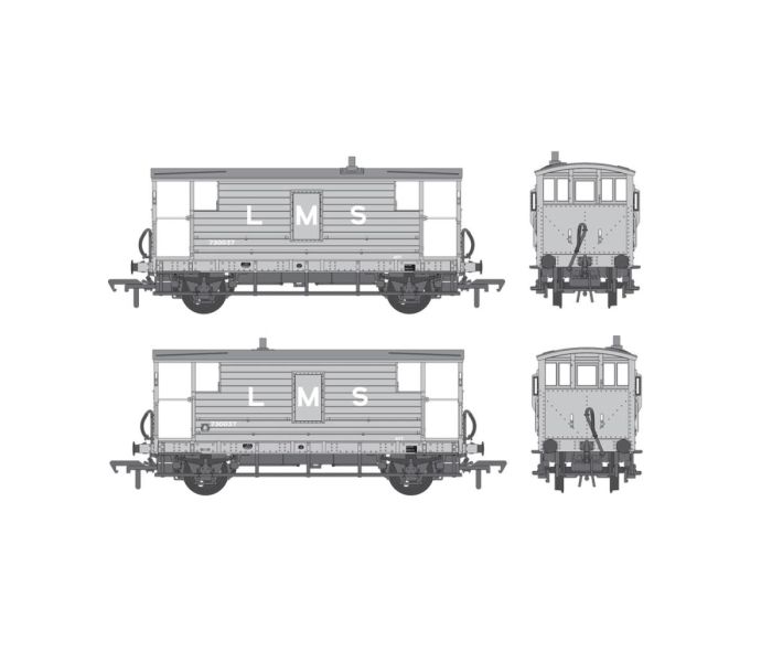 38-975 - LMS 20T brake van LMS grey - Durham Trains of Stanley